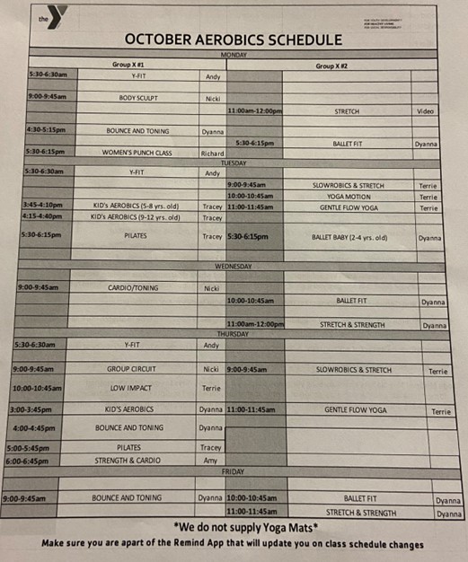 Aerobics Schedule – Tiftarea YMCA
